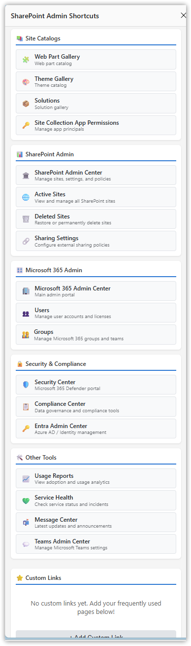 SharePoint Admin Shortcuts – browser extension | @cdsmythe